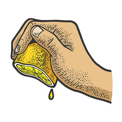 Hand squeezes lemon juice sketch Royalty Free Vector Image