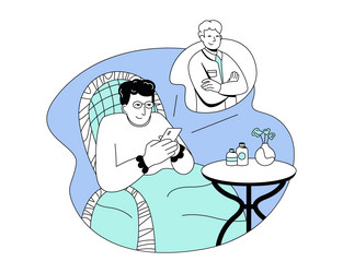 Sick man sitting on armchair and talking Vector Image
