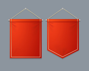 Hanging red pennant mockup realistic promo Vector Image