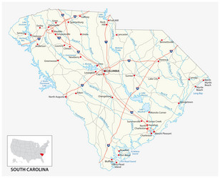 South carolina federal state road map with flag Vector Image