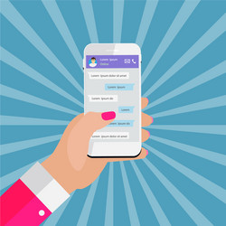 Mobile apps concept hand holding phone social Vector Image