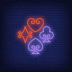 Four suit symbols neon sign Royalty Free Vector Image
