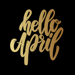 Hello april lettering with rabbits Royalty Free Vector Image