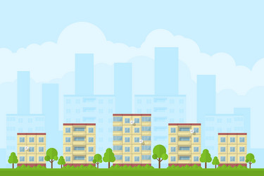 Landscape with buildings mountains Royalty Free Vector Image