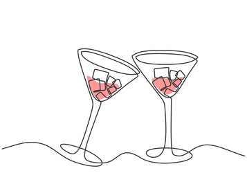 Continuous one line drawing two glass of red wine Vector Image