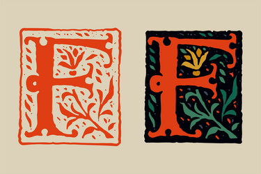 Gothic style letter f logo calligraphy uppercase Vector Image