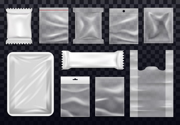 Blank vacuum packages food snacks void packets Vector Image