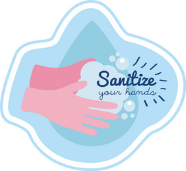 Sanitize lettering campaign with splash bottle Vector Image