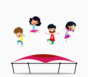 Cartoon little kid playing trampoline Royalty Free Vector