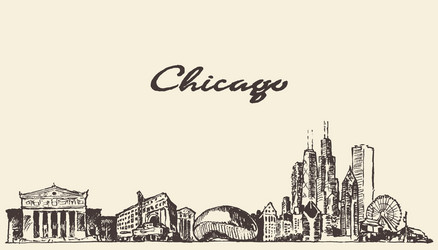 Chicago skyline city architecture drawn Royalty Free Vector