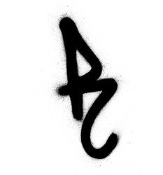 Graffiti style letter r with a spray in black over
