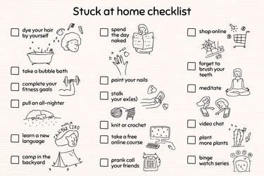 Stuck at home to do list doodle sticker Royalty Free Vector