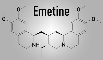 Emetine molecule skeletal formula Royalty Free Vector Image