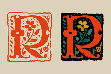 Gothic style letter r logo calligraphy uppercase Vector Image