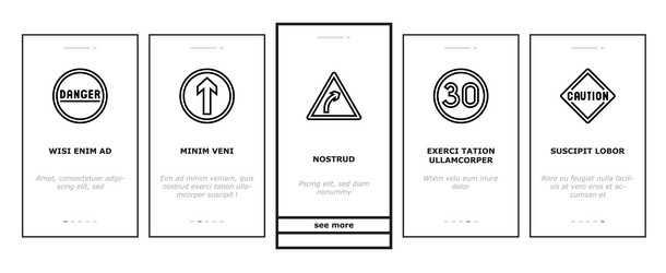 Traffic sign road information onboarding icons set