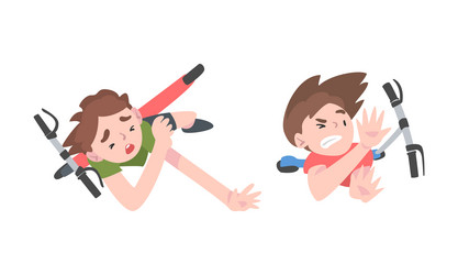 View from above of boys falling down kick Vector Image