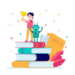 Robot winning golden cup Royalty Free Vector Image