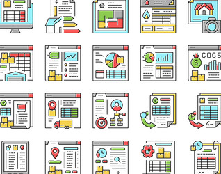 Inventory analytics and report icons set Vector Image