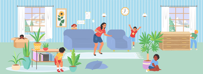 Children playing hide and seek in garden Vector Image