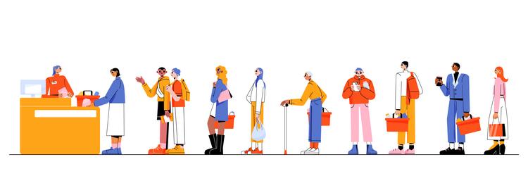 Diverse people in queue supermarket Royalty Free Vector