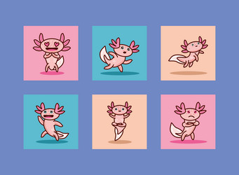 Icons cute axolotl Royalty Free Vector Image - VectorStock