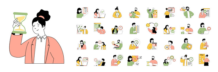 Time management concept with people situations Vector Image Time management concept with people situations Vector Image