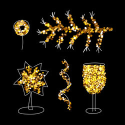 Christmas gold glitter set champagne tree arrow Vector Image