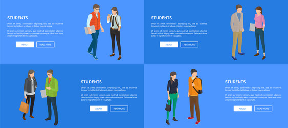 Students cartoon characters posters with man woman