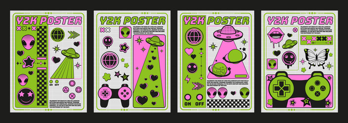 Y2k poster design with retro elements Royalty Free Vector
