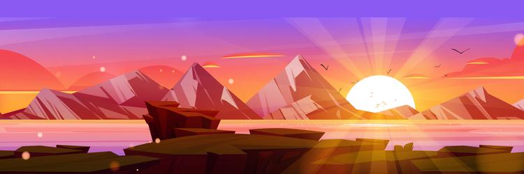 Cartoon nature landscape sunset background Vector Image