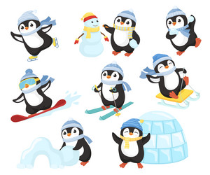 Penguin Sledding Clip Art