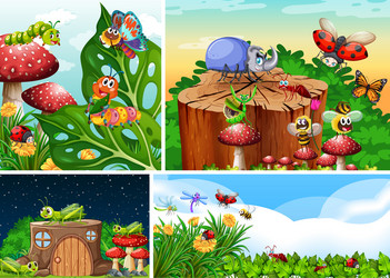 Scene with many bugs in garden Royalty Free Vector Image