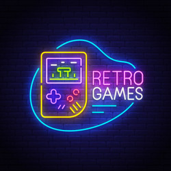 Retro games neon sign bright signboard Royalty Free Vector