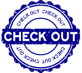 Grunge blue check out word hexagon rubber seal Vector Image
