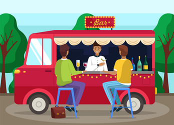 Truck with bartender making alcohol drink Vector Image