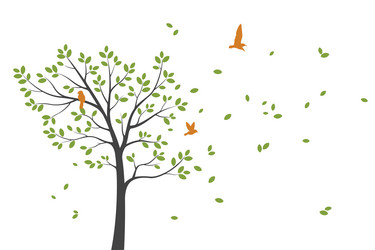 Tree wall decoration concept bird on branch wall Vector Image