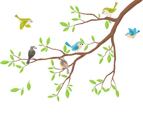 Two blue birds with tree branch Royalty Free Vector Image