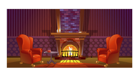 Cozy room interior with fireplace and two Vector Image