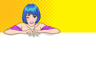 Beautiful young woman holding blank banner Vector Image