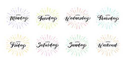 Names of week days weekly planner lettering Vector Image