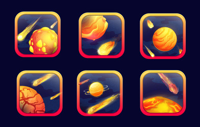 Cartoon space game app icons with purple planets Vector Image