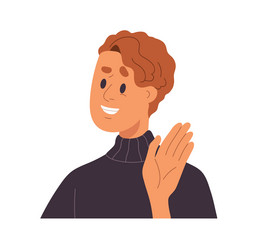 Young man fake expression holding happy face Vector Image