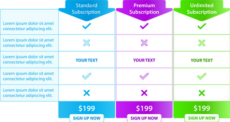 Pricing list with recommended option Royalty Free Vector