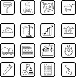 Construction site line icon set cart crane saw Vector Image