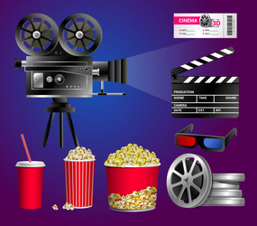 Set of cinema objects - modern realistic Vector Image
