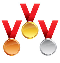 Simple gold silver bronze medals with ribbon Vector Image