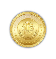 Golden token decorated with stars placed on white Vector Image