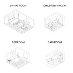Bedroom interior creator isometric thin Royalty Free Vector