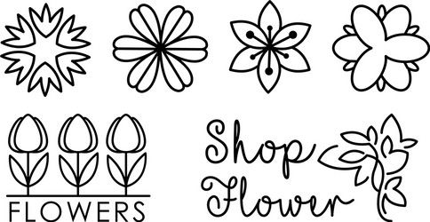 Flower shop icon and lettering set Royalty Free Vector Image