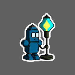 Cyberpunk robot 16 bit pixel sticker Royalty Free Vector